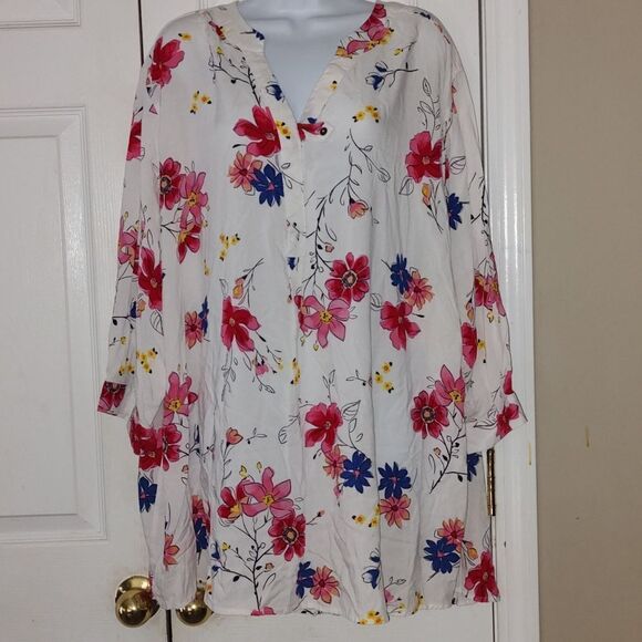 Woman Within | Tops | Woman Within White Floral34 Sleeve Tunic Sz 3x ...
